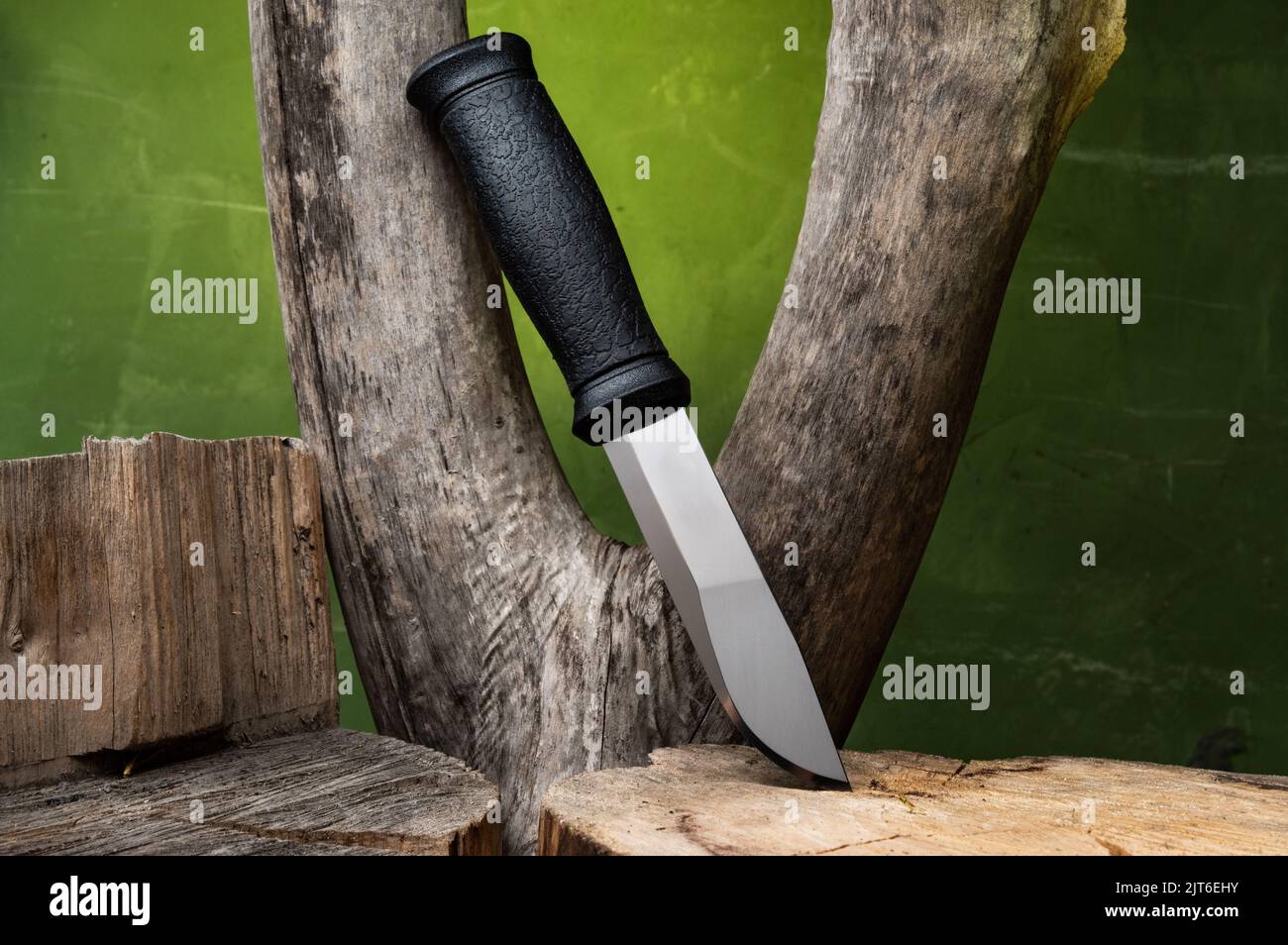 Large hunting knife with black handle. Stainless knife for bushcraft ...
