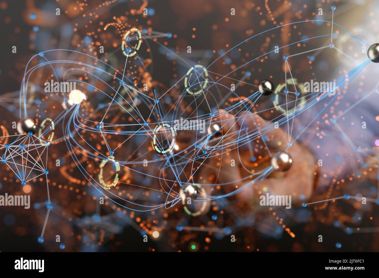 A blurred shot of a man touching 3d rendered neural network Stock Photo ...