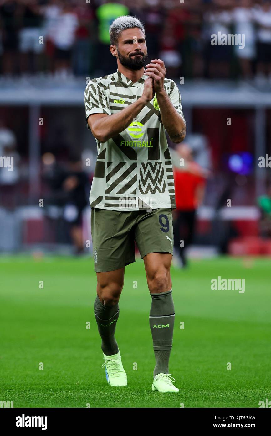 Olivier Giroud of AC Milan greets the fans during the Serie A 2022/23 ...