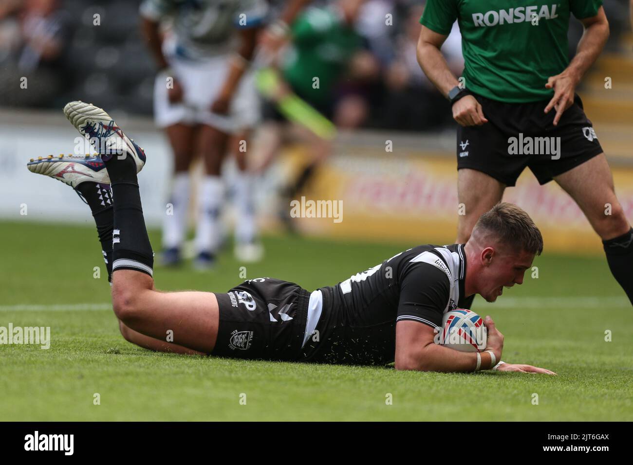 Will Gardiner #42 of Hull FC goes over for his debut try in , on 8/28 ...