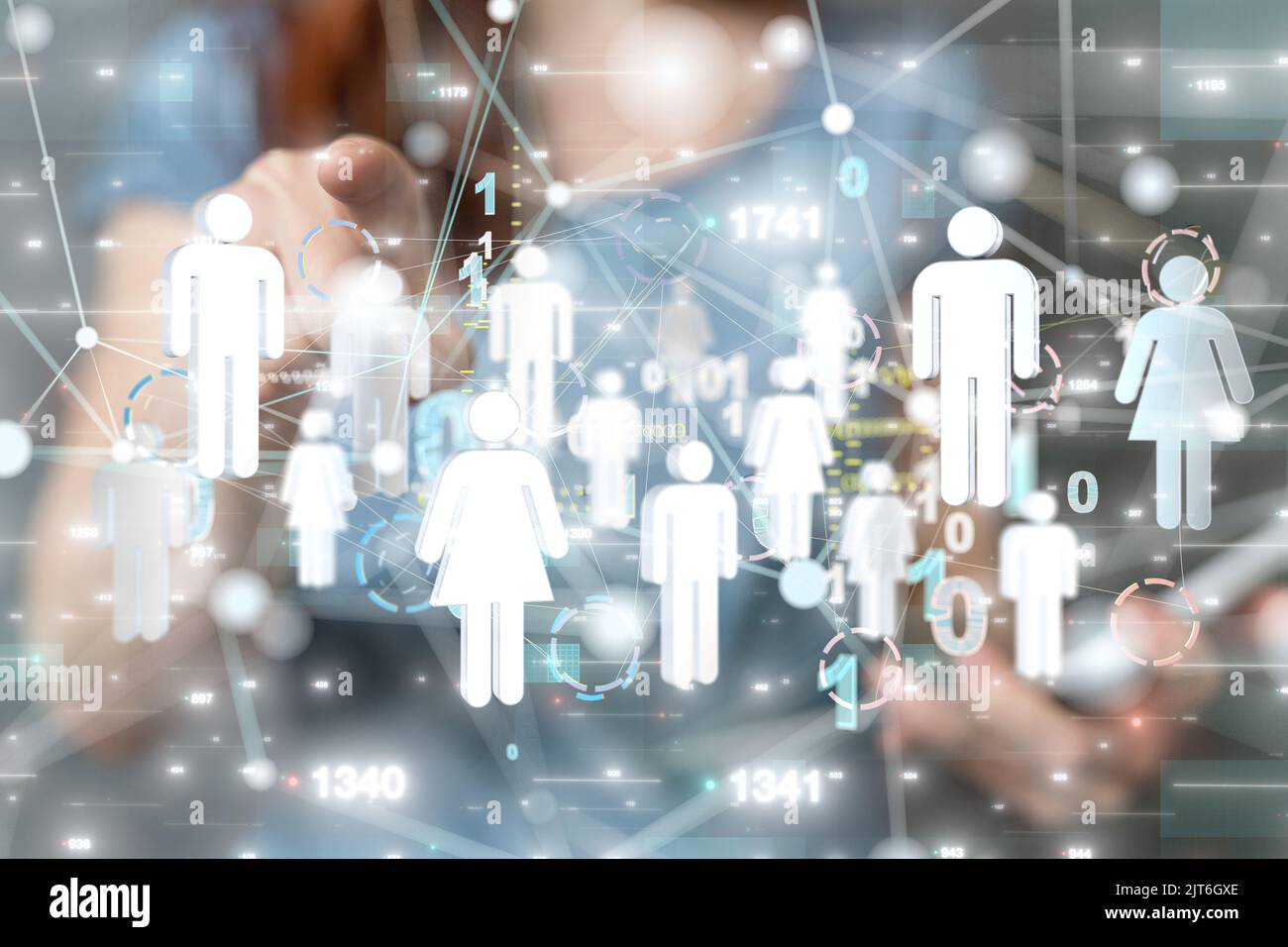 A female touching people icon- digital network and data concept Stock ...