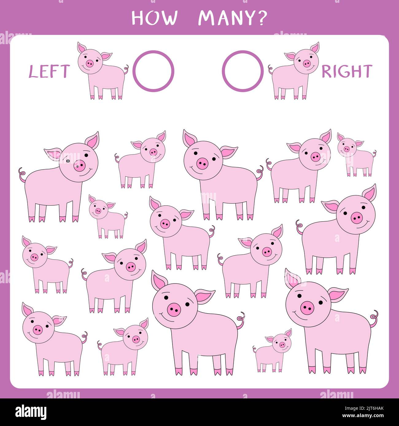 Count how many pigs goes to the left and to the right and write the ...