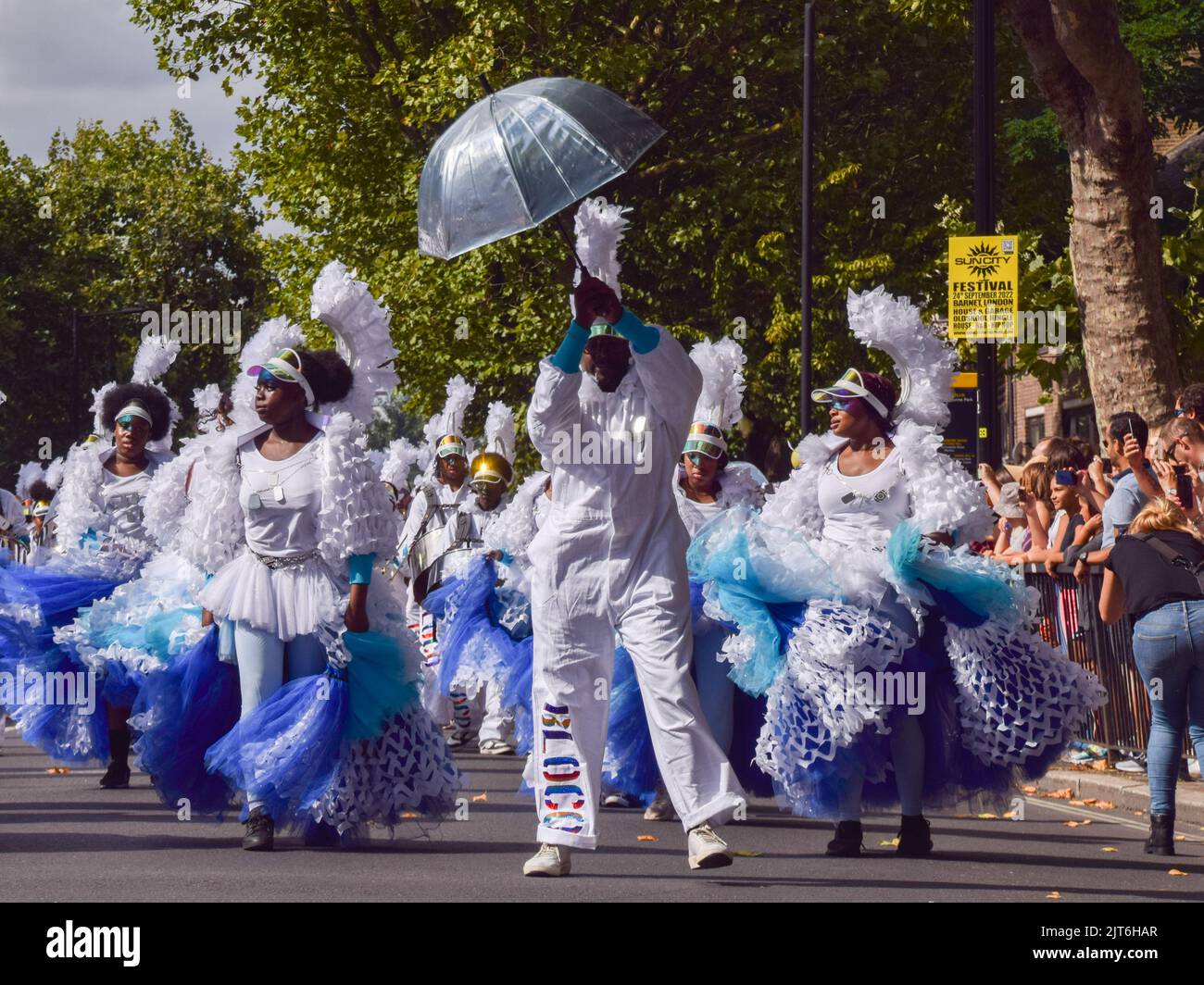 London, UK. 28th August 2022. Dancers and musicians kick off the ...