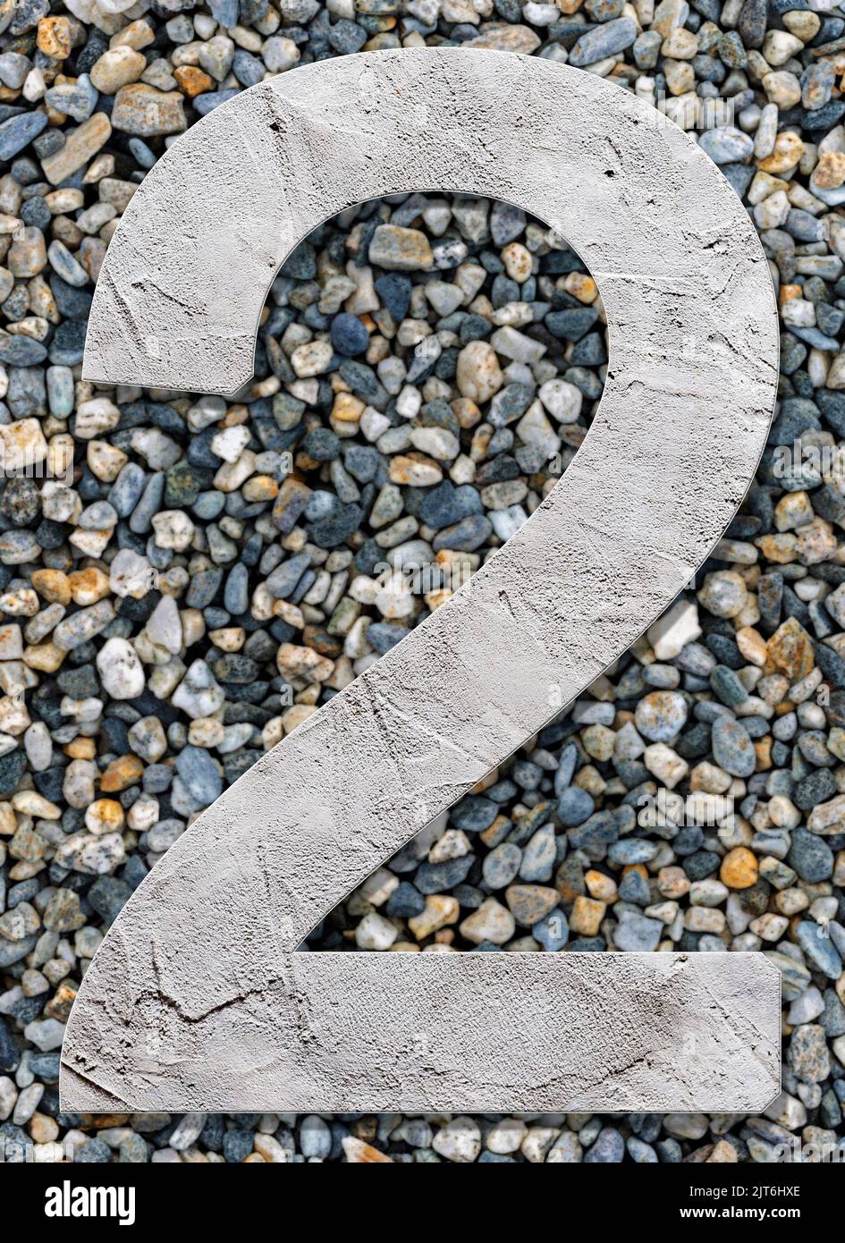 Number 2 with concrete texture, on stones background Stock Photo - Alamy