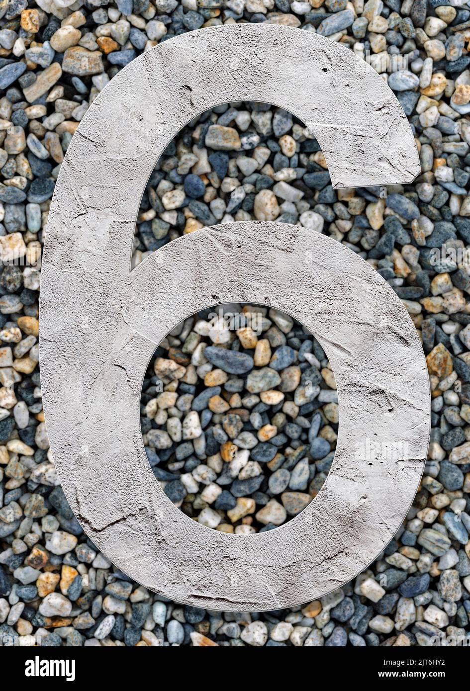 Number 6 with concrete texture, on stones background Stock Photo - Alamy