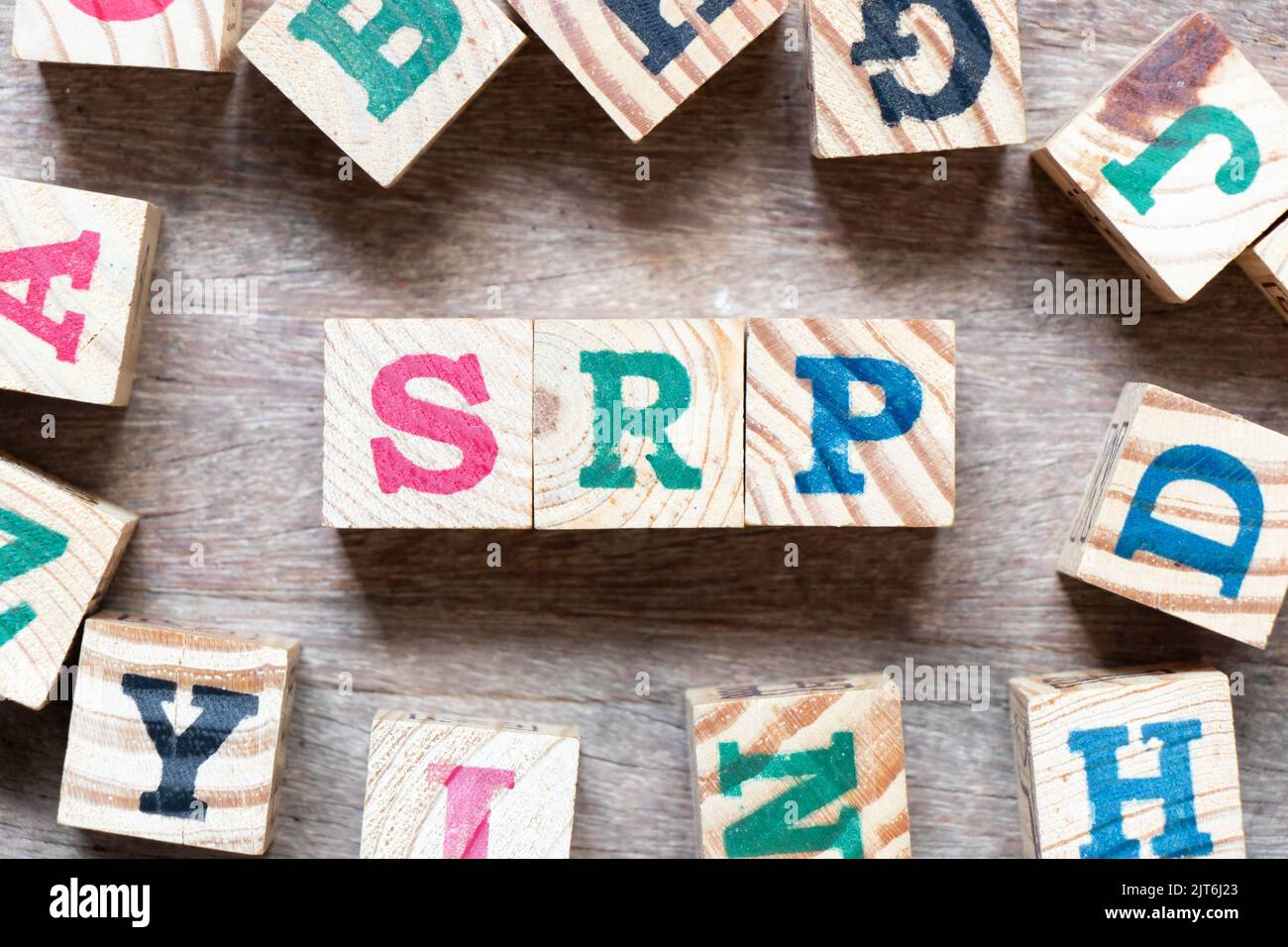 Alphabet letter block in word SRP (Abbreviation of suggested retail ...