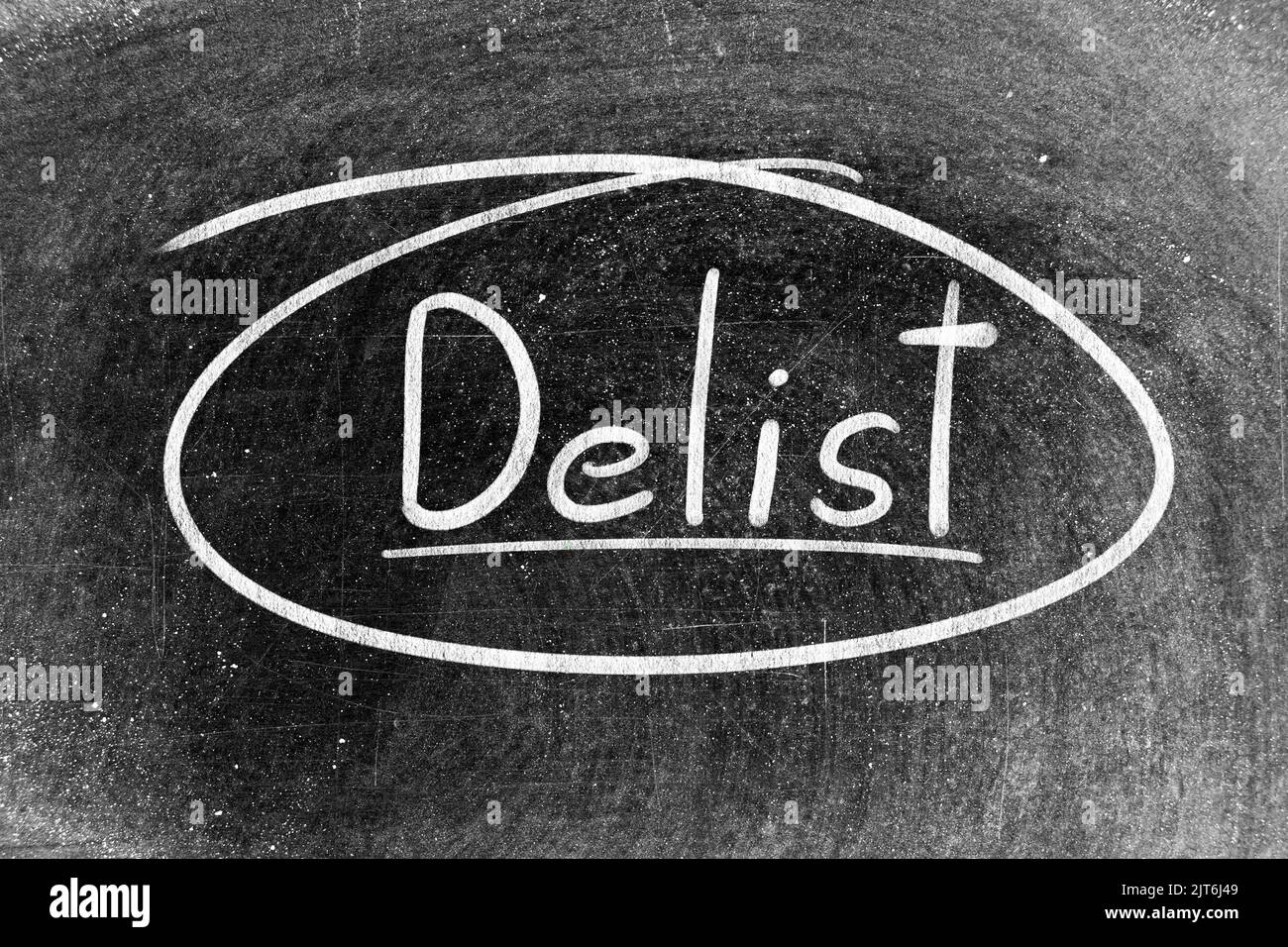 White chalk hand writing in word delist on blackboard background Stock ...