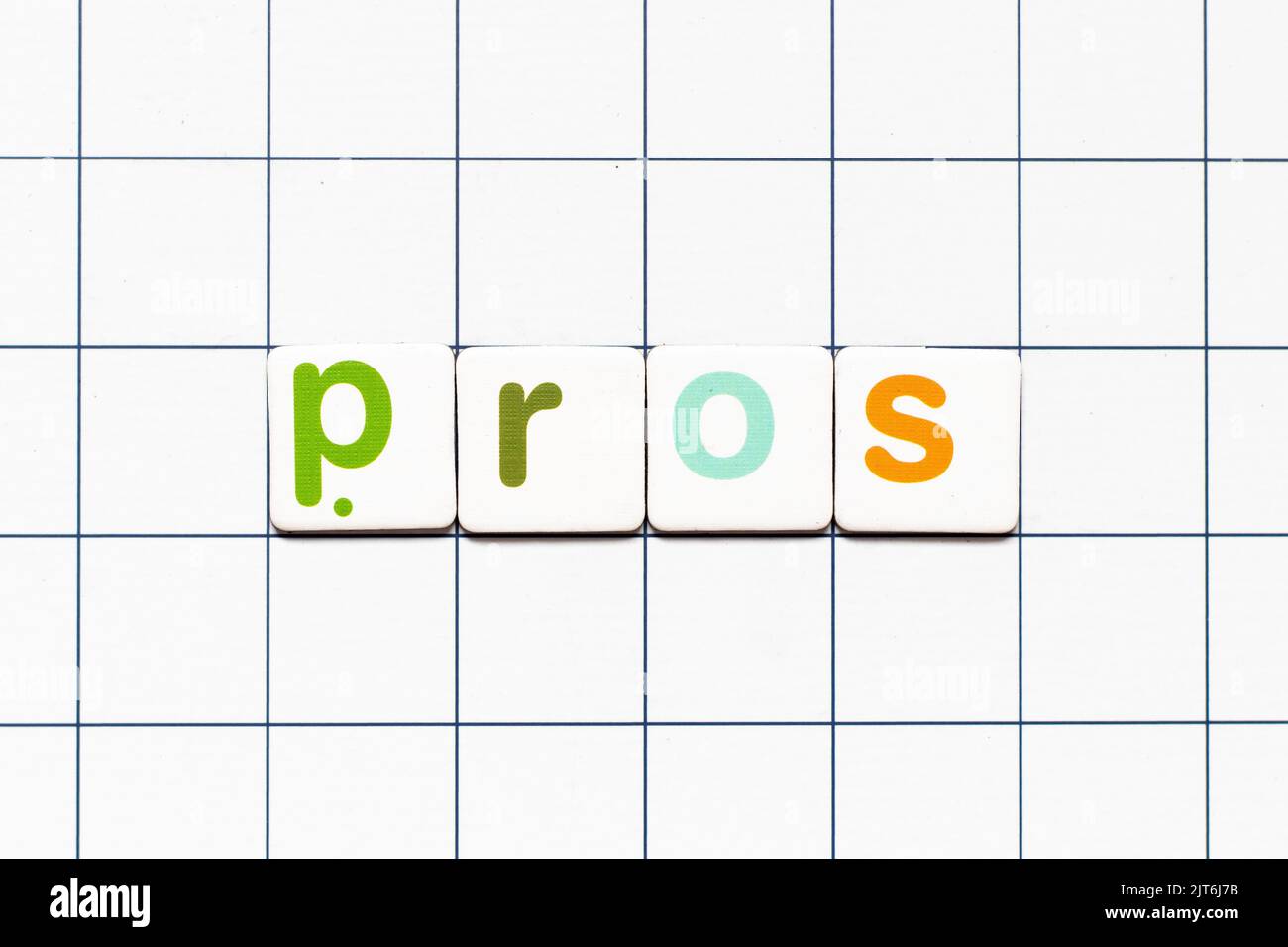 Colorful tile letter in word pros on white grid background Stock Photo ...
