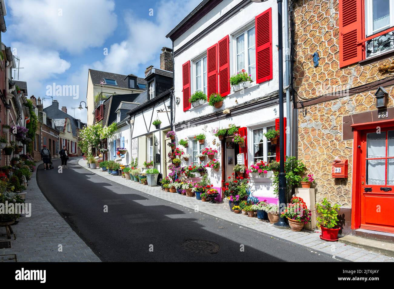 SAINT-VALERY-SUR-SOMME, FRANCE - MAY 26th, 2022: Beautiful street with ...