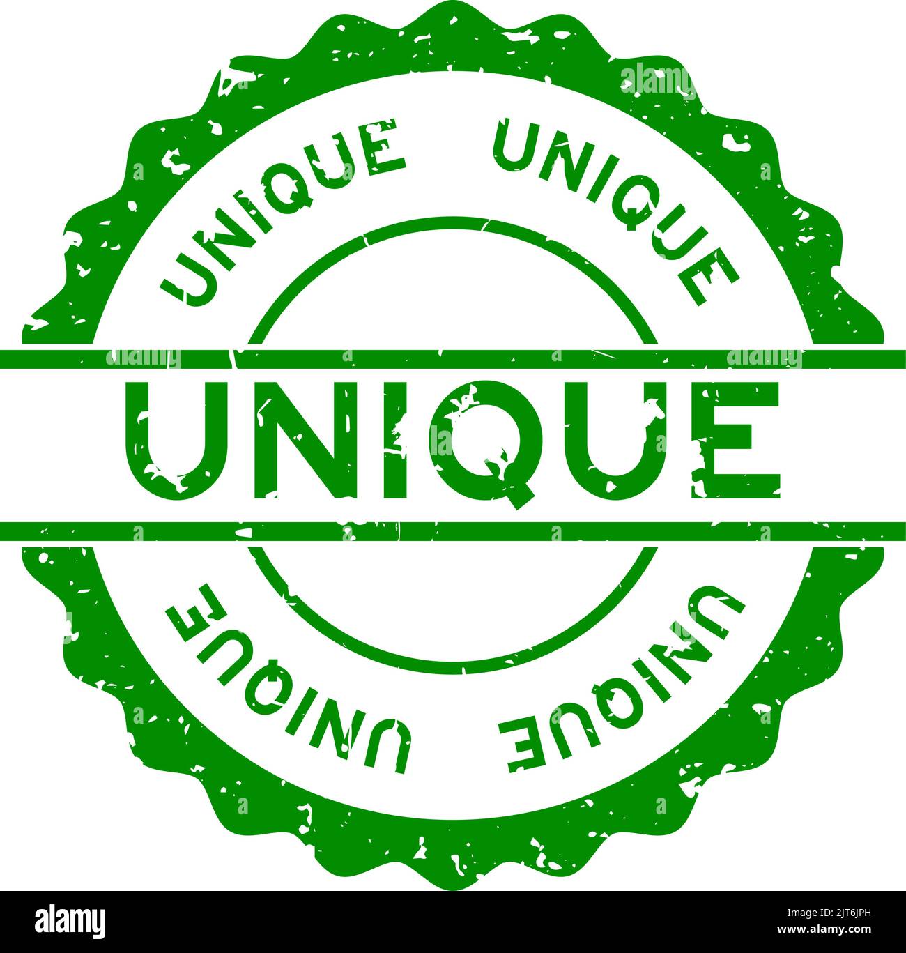 Grunge green unique word round rubber seal stamp on white background ...