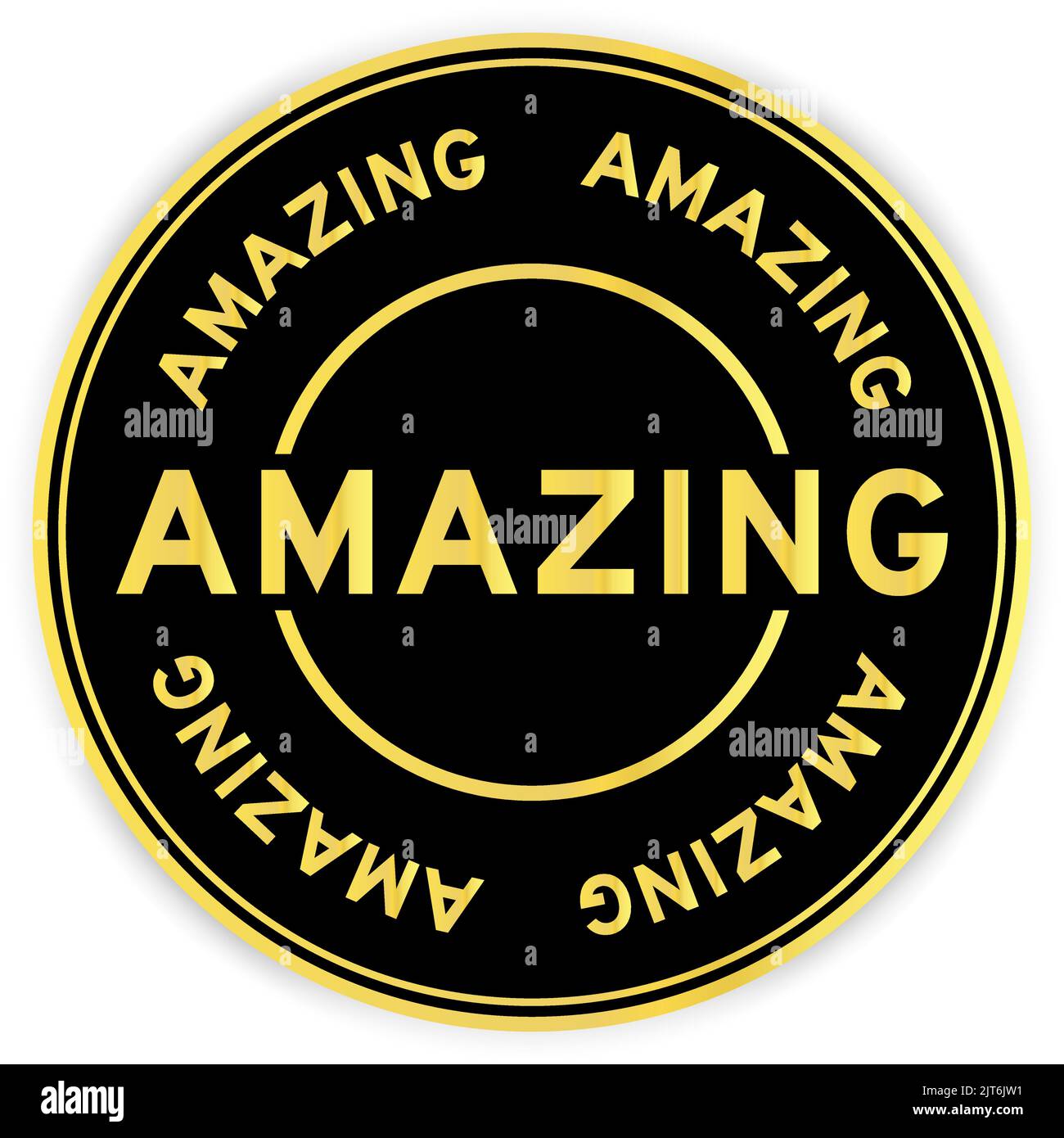 Black and gold color round label sticker with word amazing on white ...