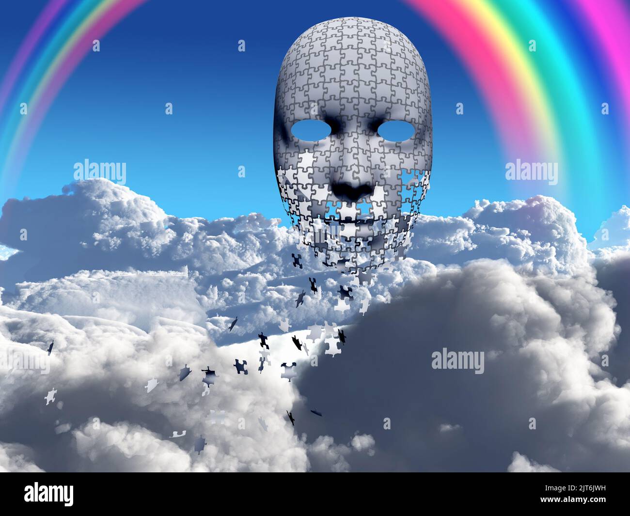 Puzzle falling mask composition. 3D rendering Stock Photo - Alamy