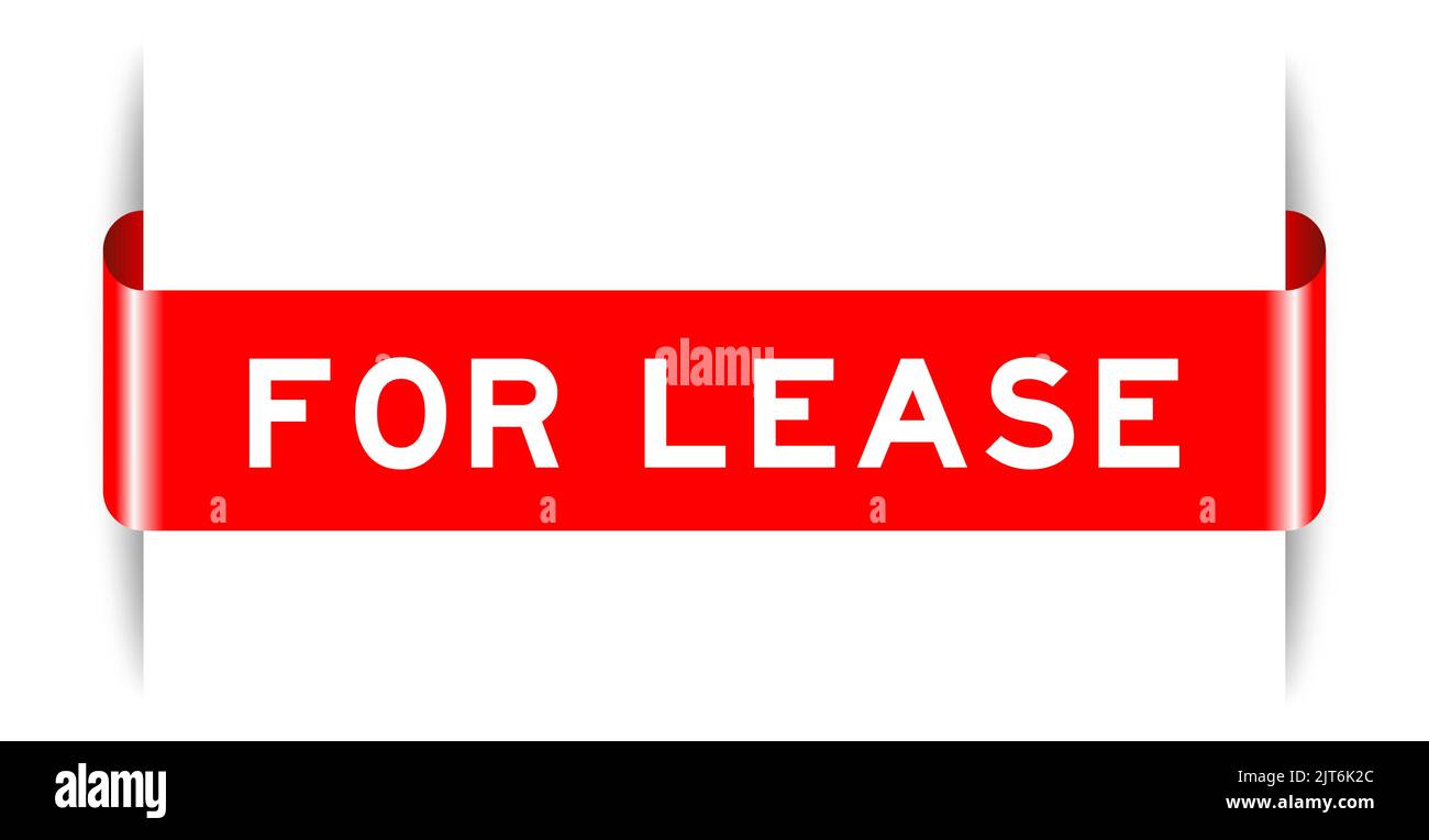 Red color inserted label banner with word for lease on white background ...