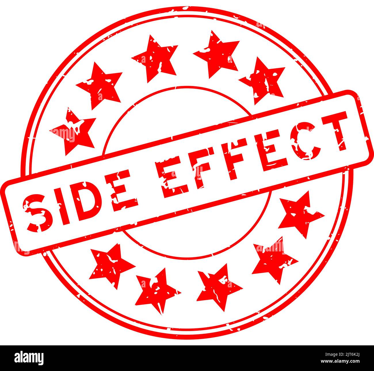 Grunge red side effect word with star icon round rubber seal stamp on ...