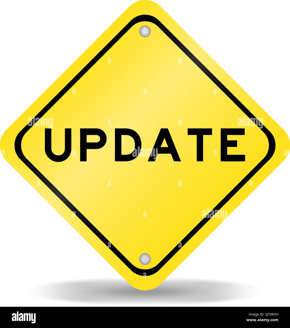 Yellow color transportation sign with word update on white background ...