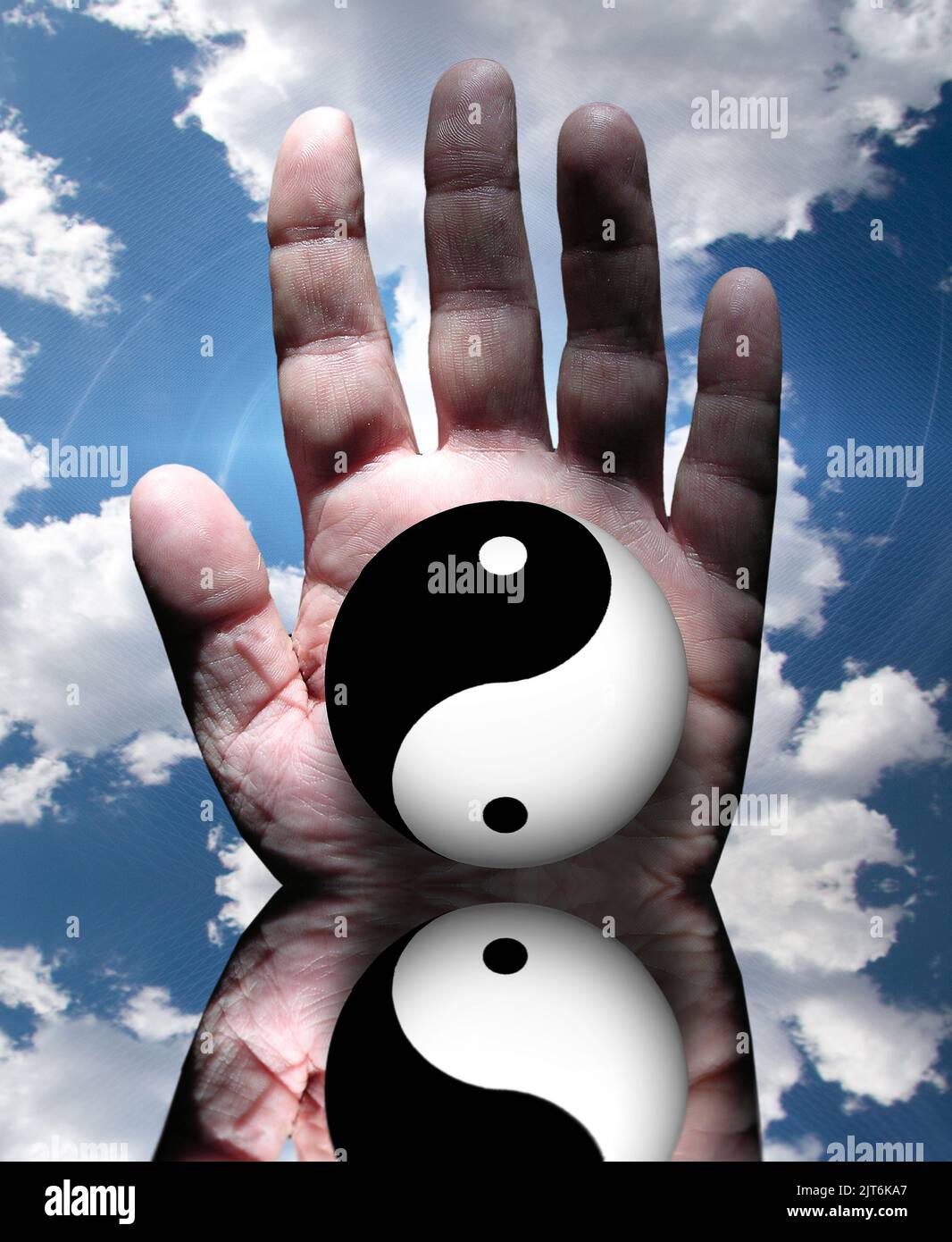 Hand clouds and Yin Yang. 3D rendering Stock Photo - Alamy