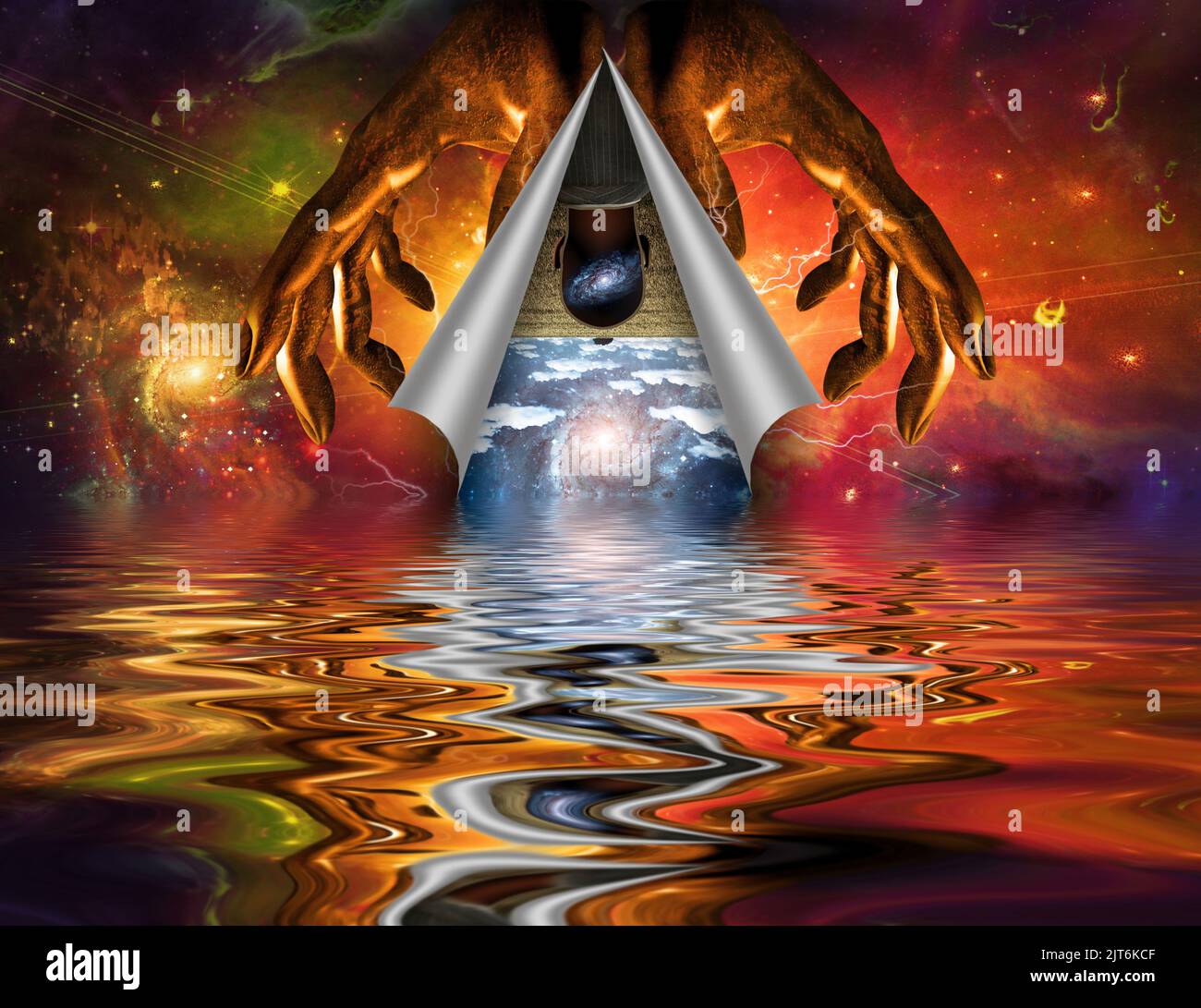 Hands of Creator. Revelation of world. 3D rendering Stock Photo - Alamy