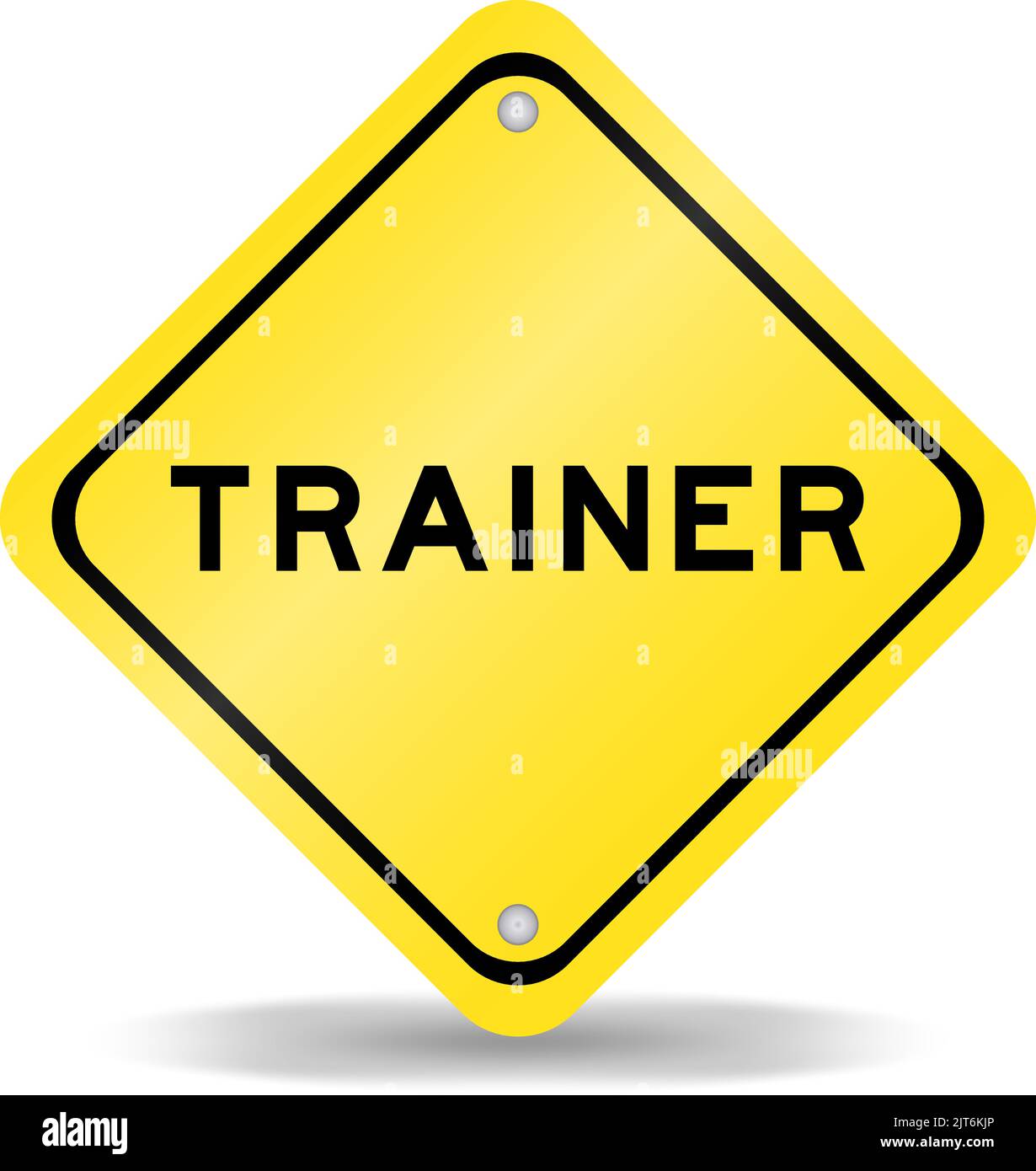 Yellow color transportation sign with word trainer on white background ...
