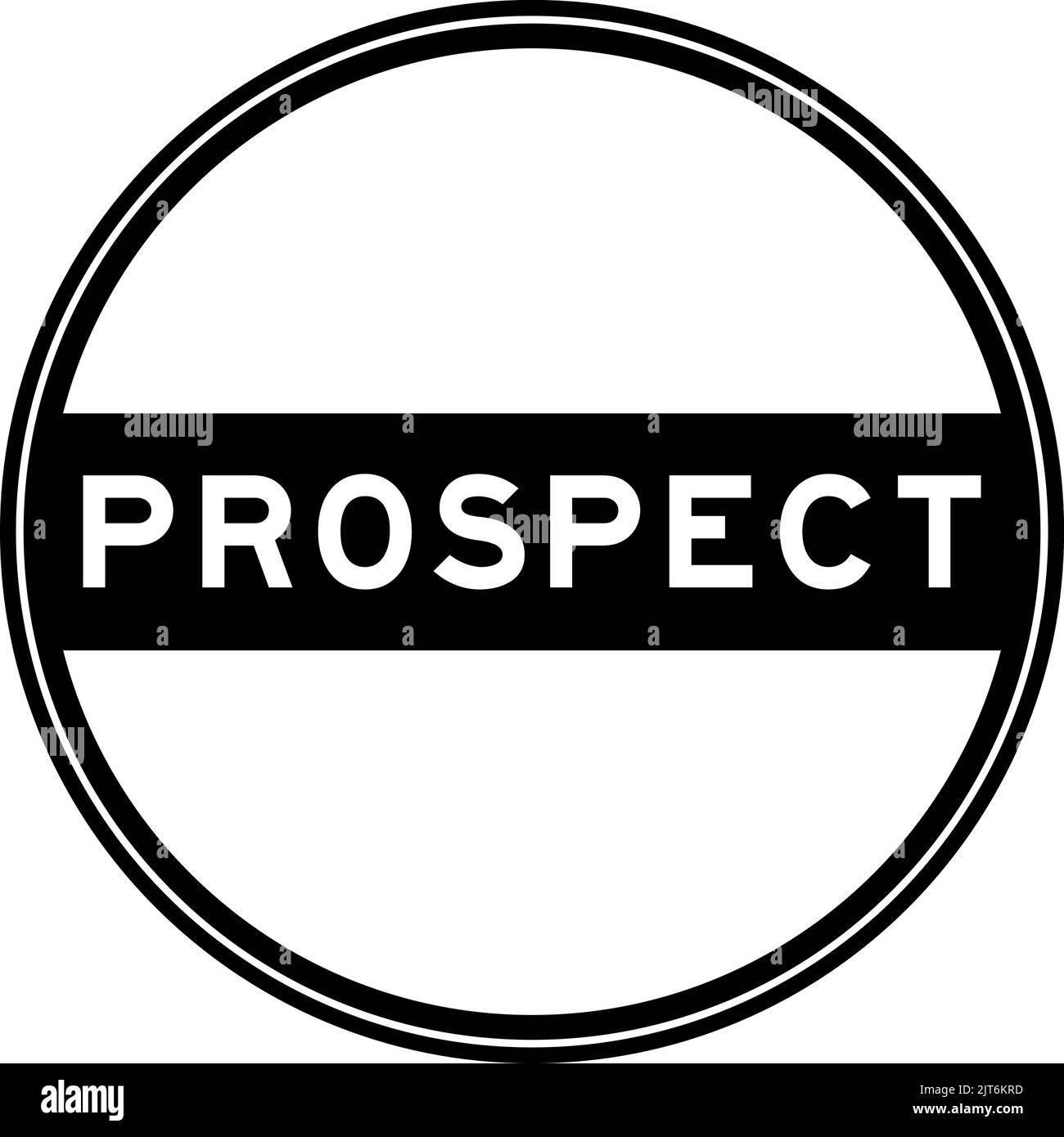 Black color round seal sticker in word prospect on white background ...