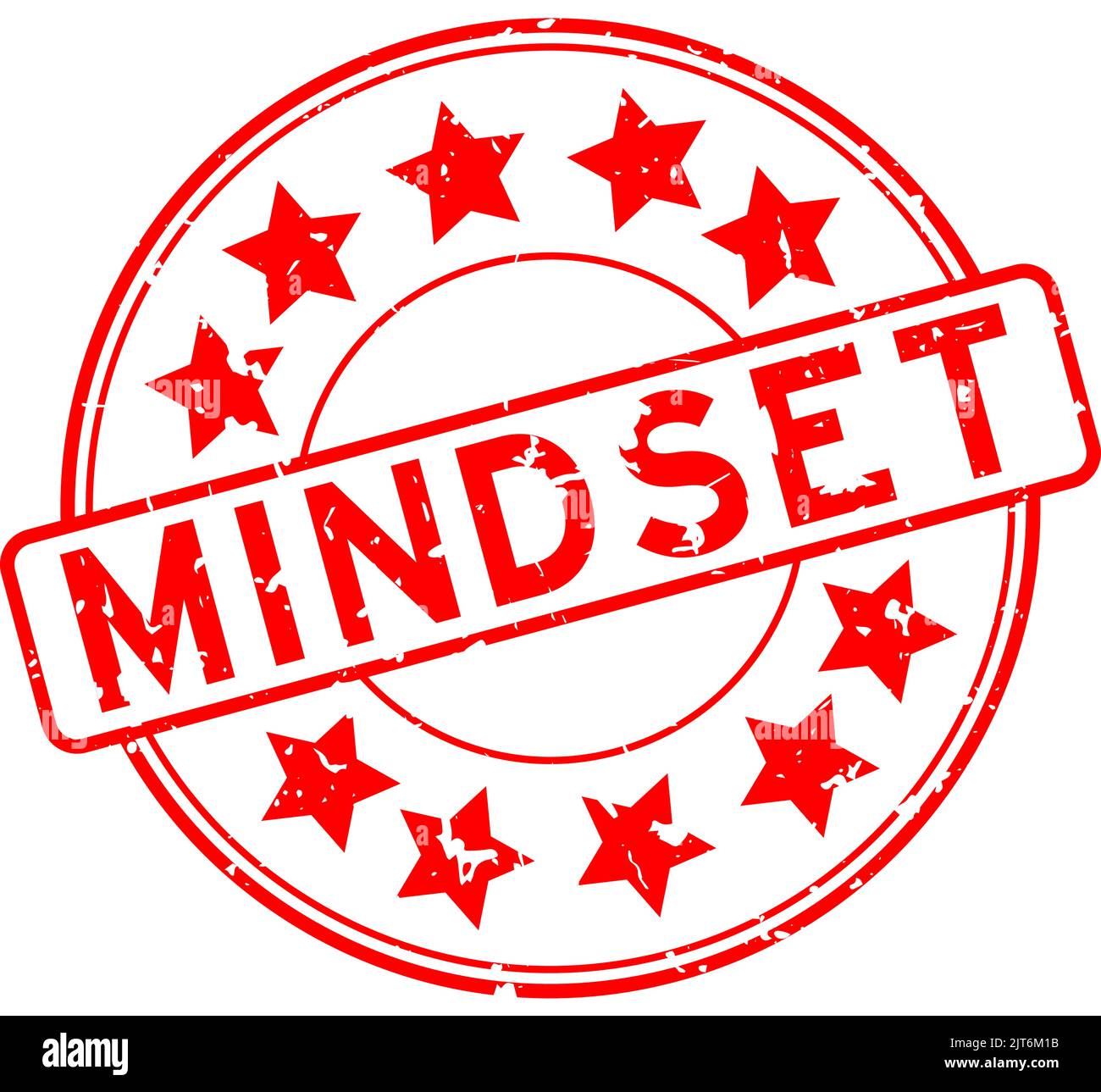 Grunge red mindset word with star icon round rubber seal stamp on white ...