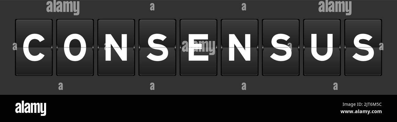 Black color analog flip board with word consensus on gray background ...