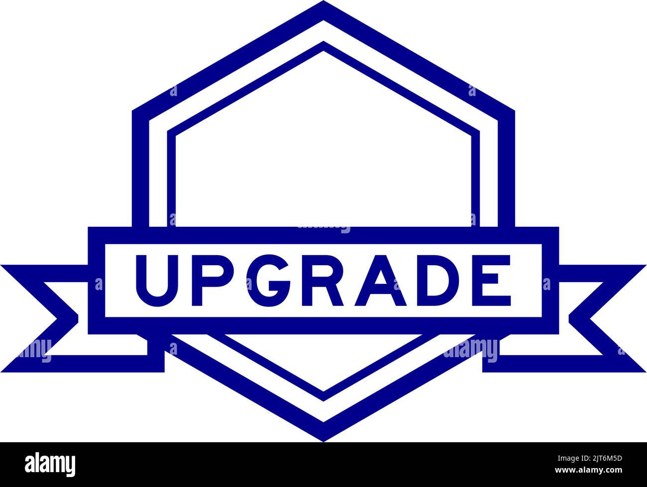 Vintage hexagon label banner with word upgrade in blue color on white ...