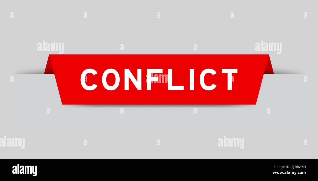 Red color inserted label with word conflict on gray background Stock ...