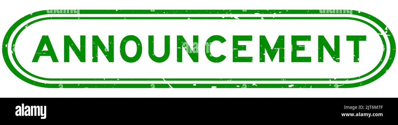 Grunge green announcement word rubber seal stamp on white background ...