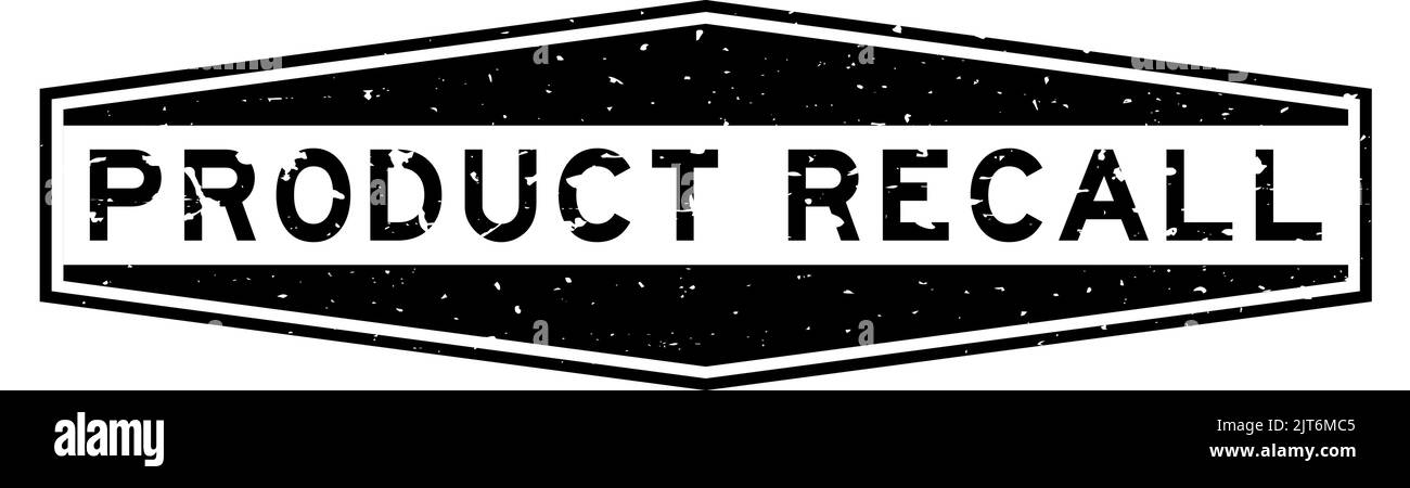 Grunge black product recall word hexagon rubber seal stamp on white ...