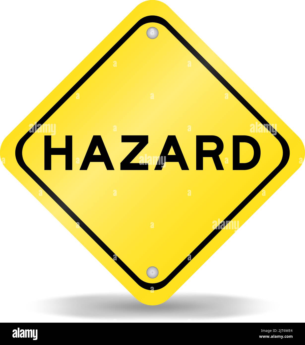 Yellow color transportation sign with word hazard on white background ...
