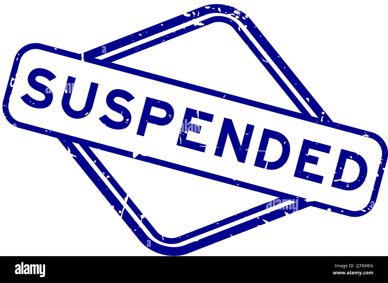 Grunge blue suspended word rubber seal stamp on white background Stock ...