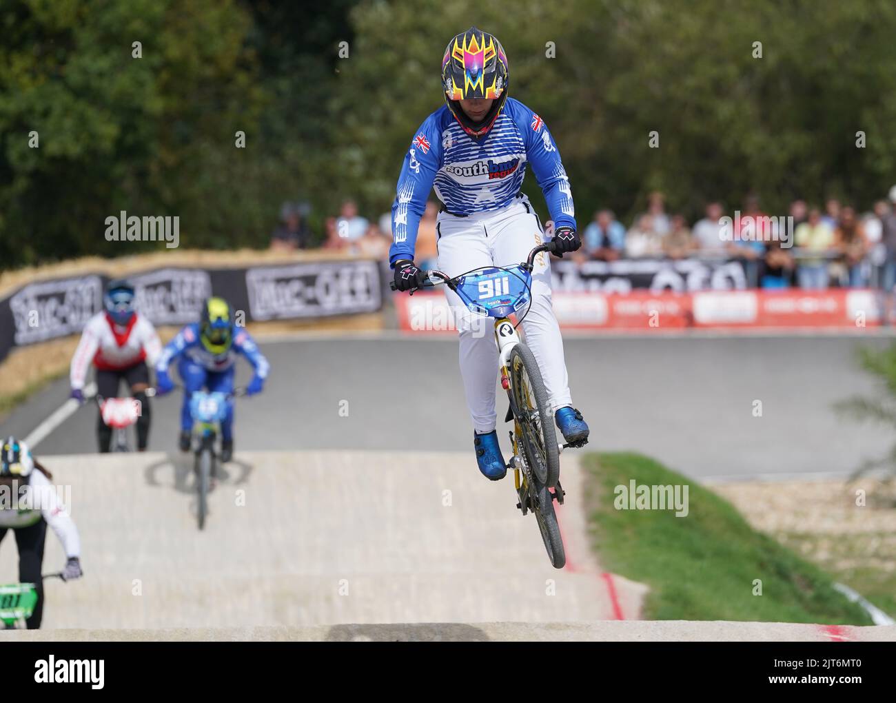 A rider competes in the 2nd Moto during day two of the British BMX ...