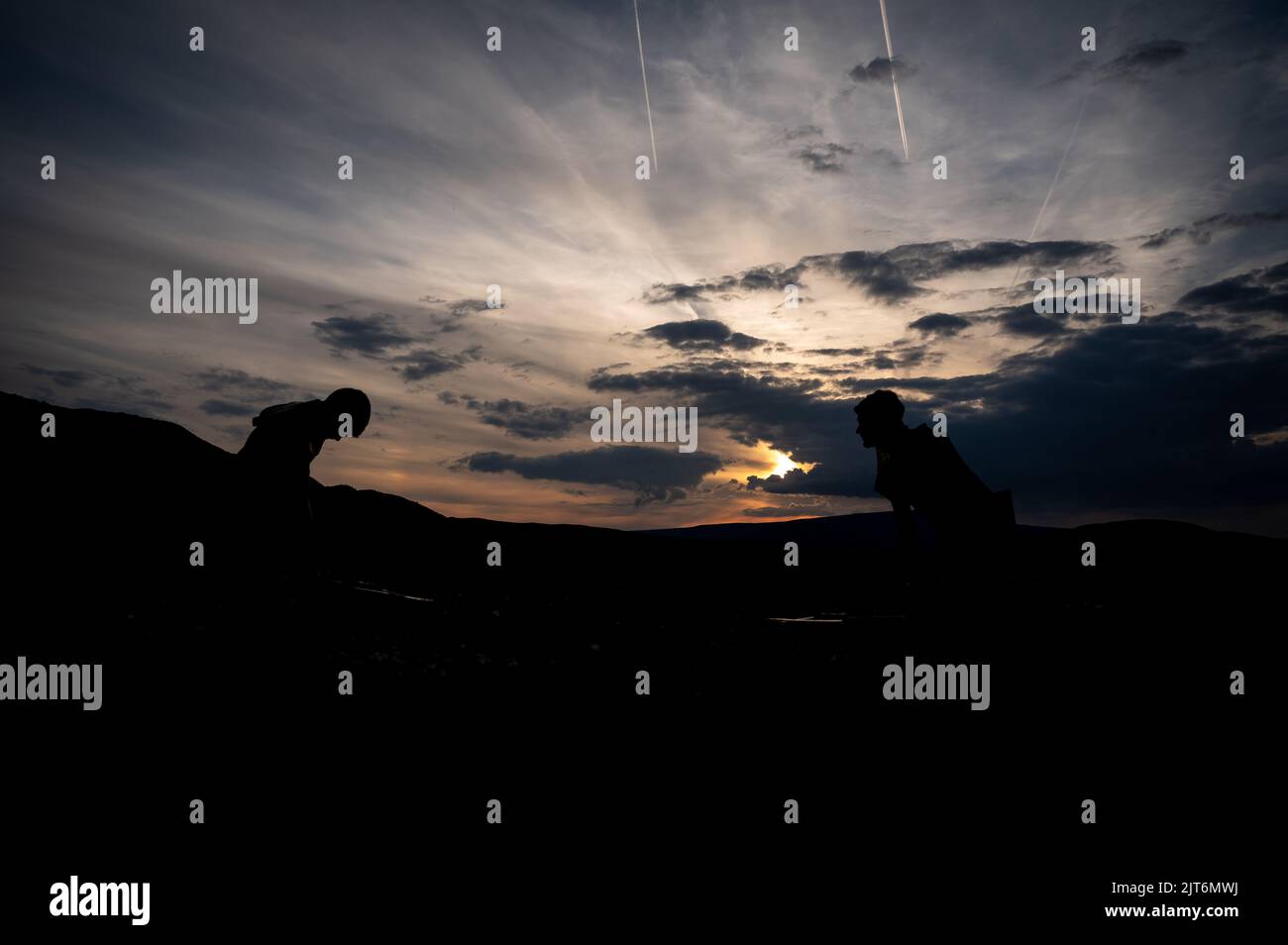 Martial arts sword fighting silhouettes at sunset Stock Photo - Alamy