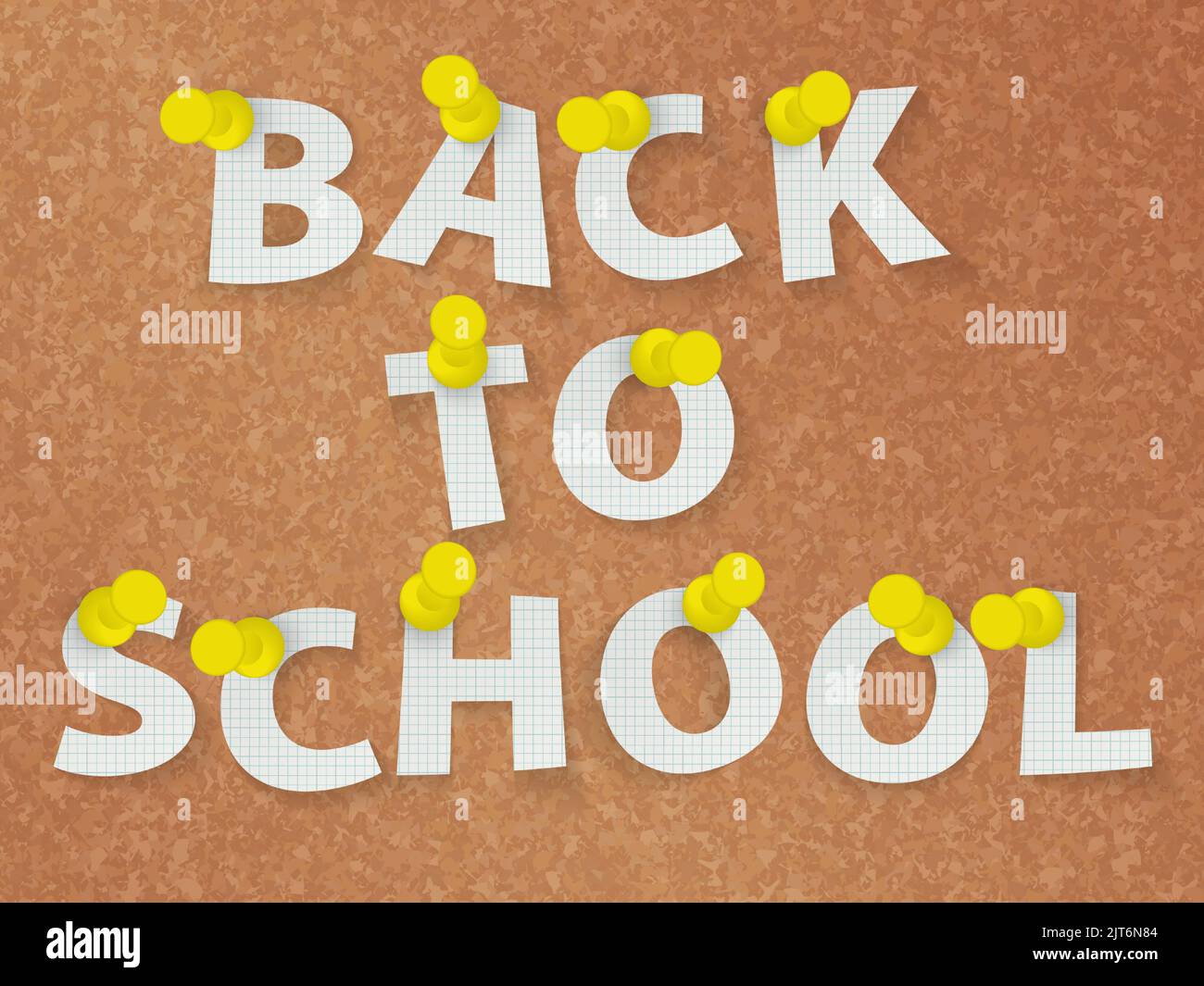 Back to School Letters pinned to the cork board with yellow pins ...