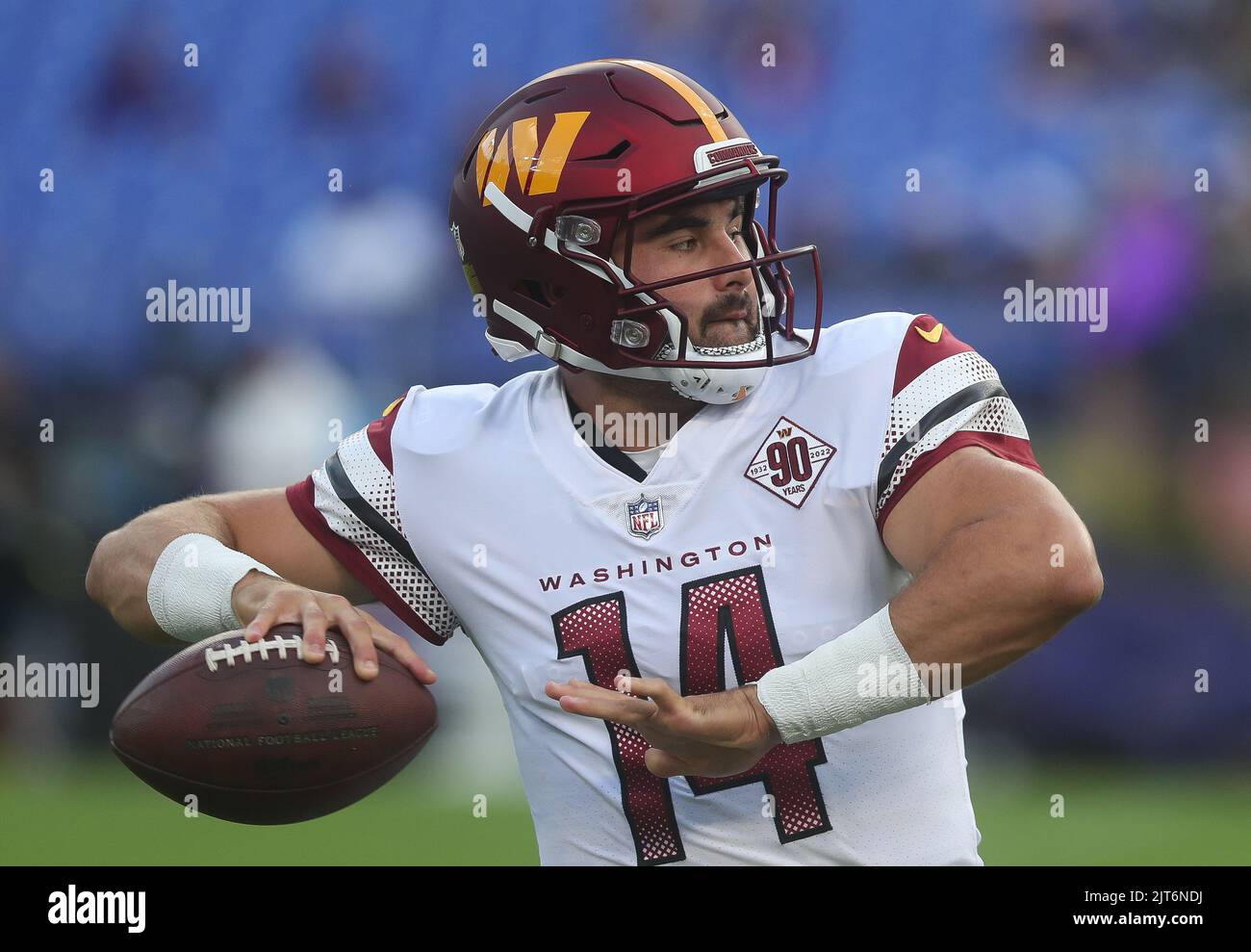 Washington Commanders QB Sam Howell (14) pictured prior to a preseason ...