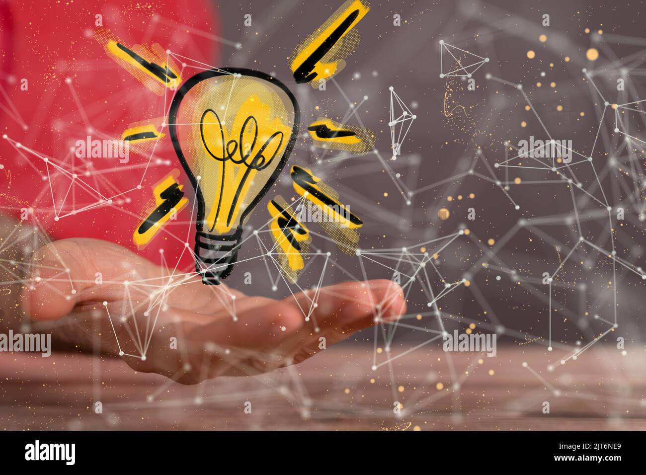 A 3D rendered of yellow light bulb for ideas floating over a hand Stock ...