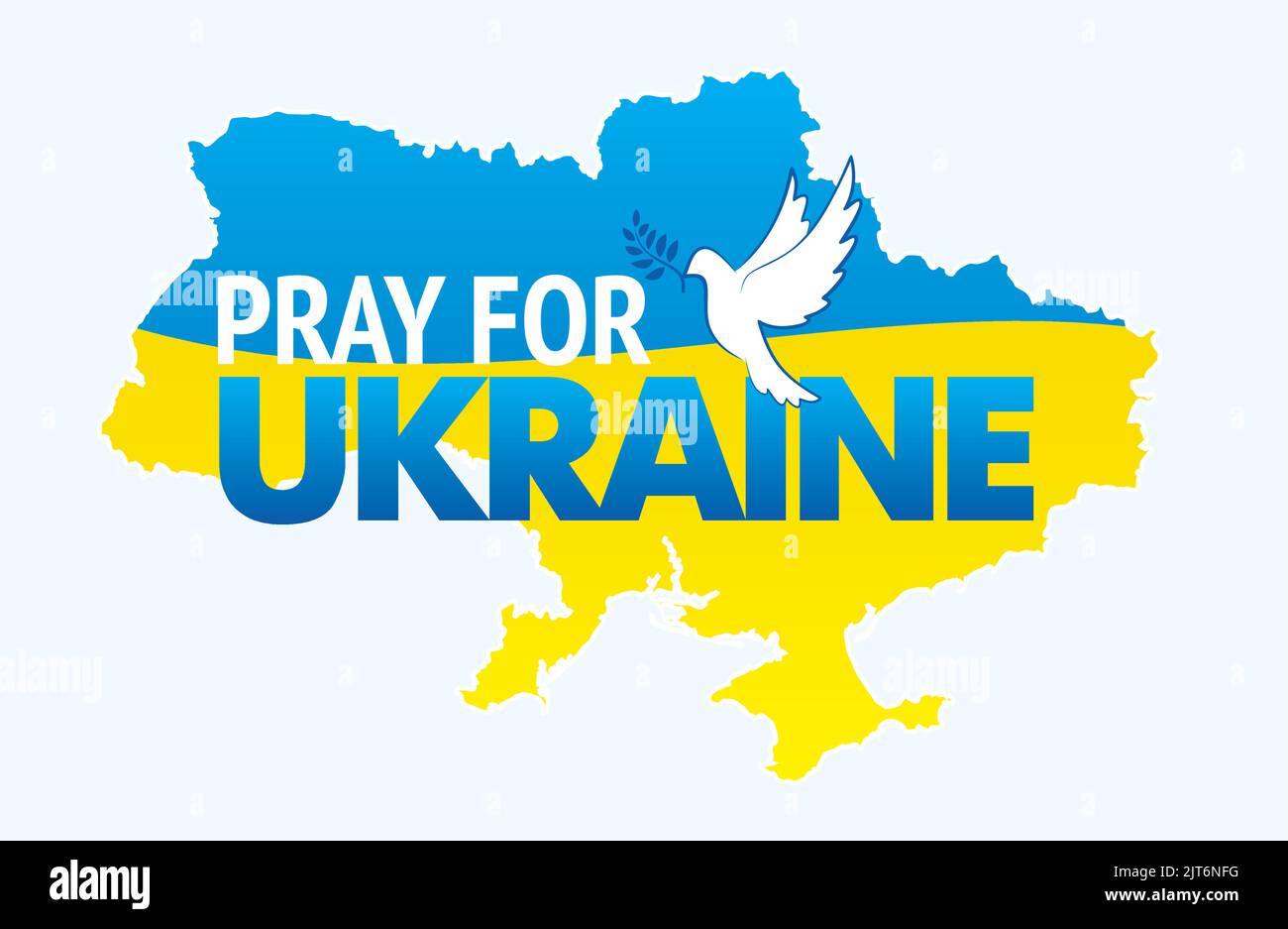 Map and ukrainian national flag with dove of peace and Pray for Ukraine ...