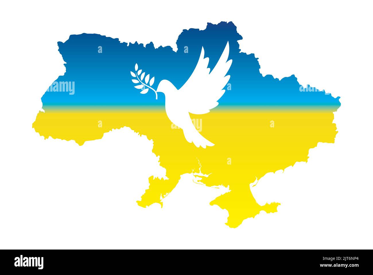 Map with ukrainian national flag on background and dove of peace symbol ...