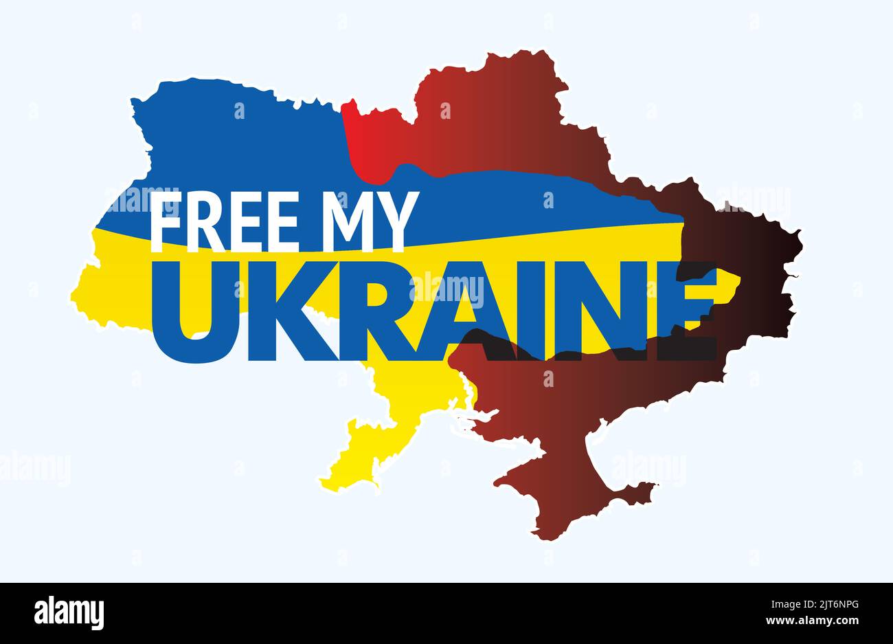 Map of Ukraine with bloody war zone and ukrainian national flag with ...