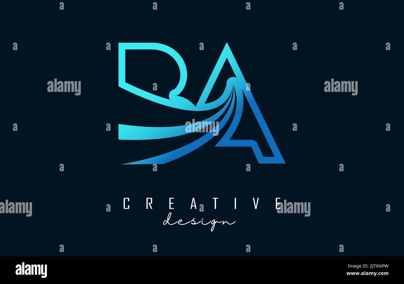 Outline blue letter BA b a logo with leading lines and road concept ...