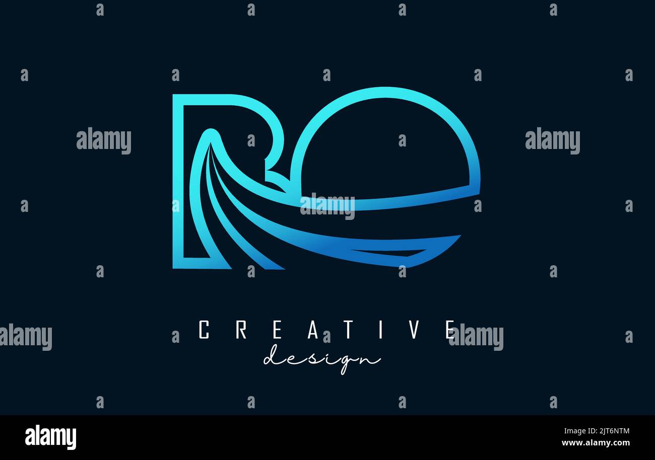 Outline blue letter Bo b o logo with leading lines and road concept ...