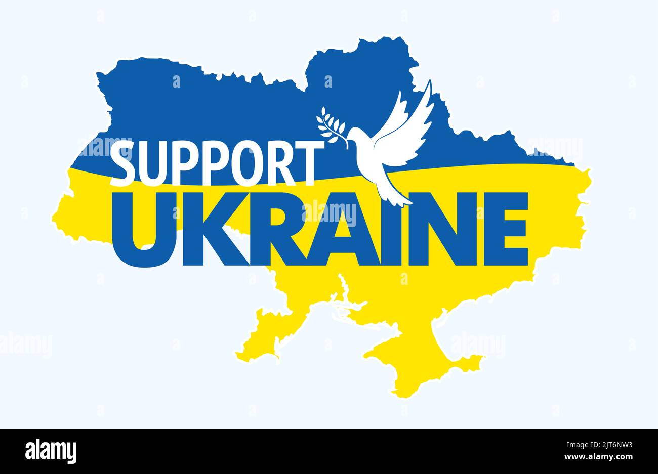 Map and ukrainian national flag with dove of peace and Support Ukraine ...