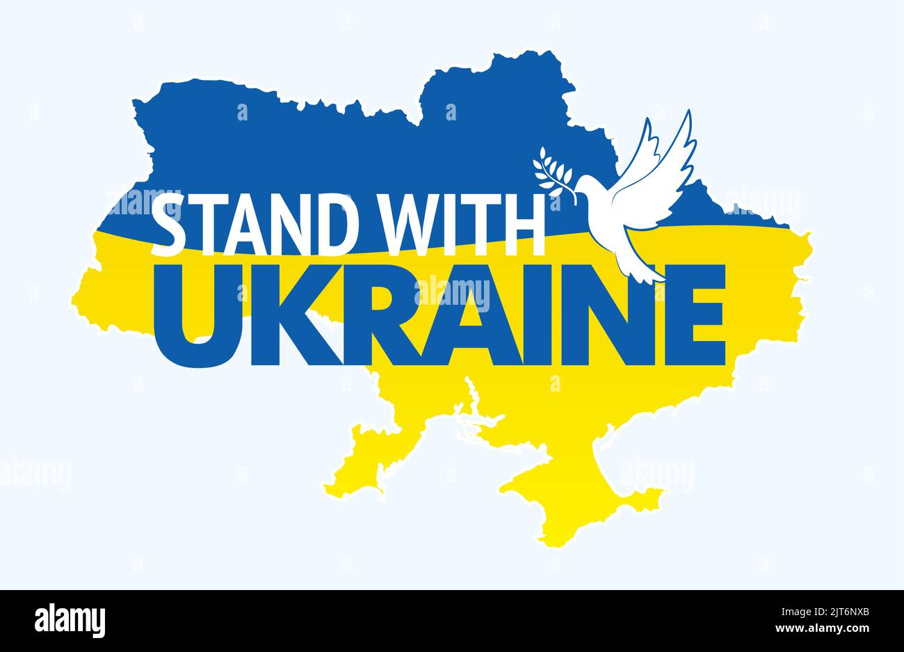 Map and ukrainian national flag with dove of peace and Stand with ...