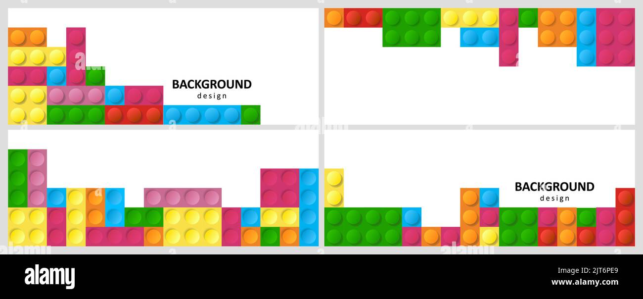 Colorful constructor blocks banners set. Abstract kids play background ...