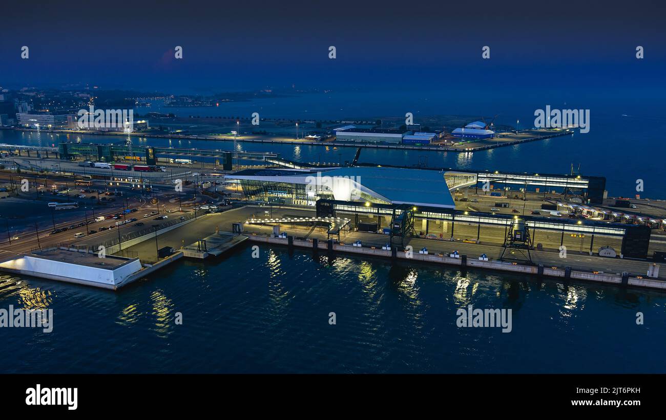 Aerial view of night city. Twilight aerial cityscape Stock Photo - Alamy