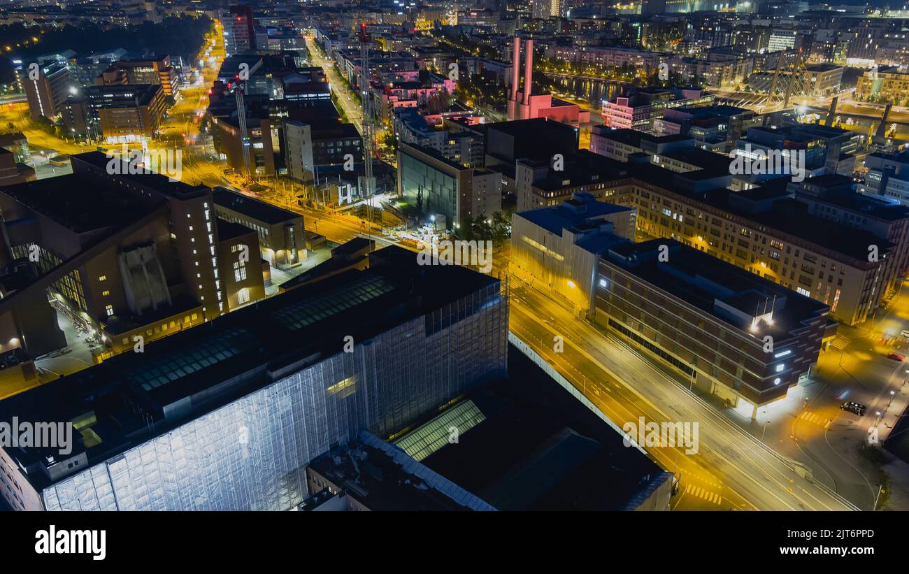 Aerial view of night city. Twilight aerial cityscape Stock Photo - Alamy