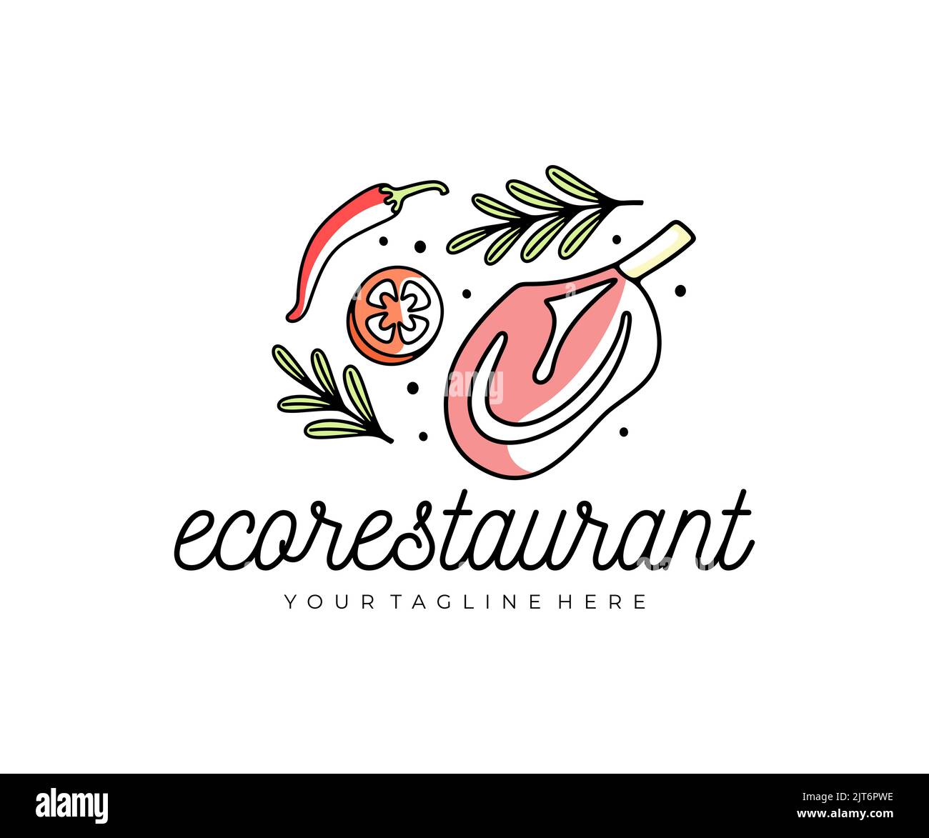 Steak with bone, ribeye steak, tomatoes, peppers and rosemary, logo ...