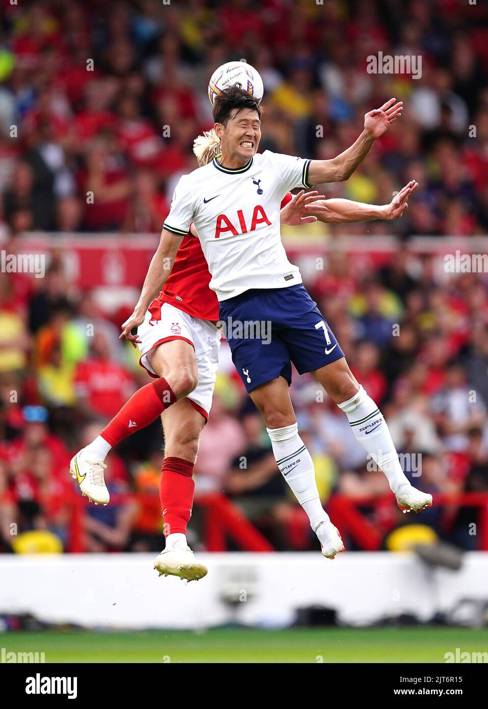 Nottingham Forest's Joe Worrall (left) and Tottenham Hotspur's Son ...