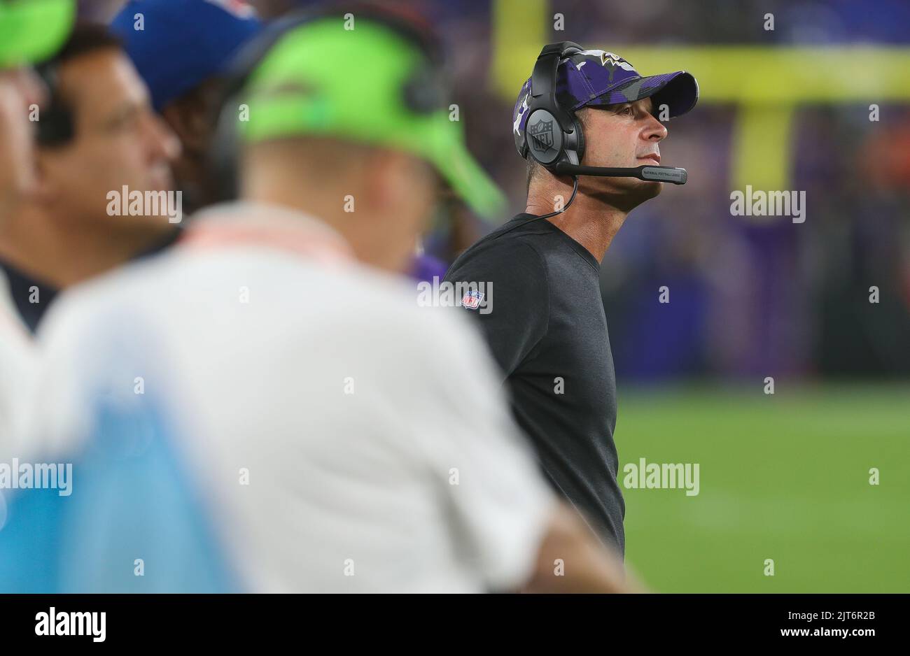 Baltimore Ravens head coach John Harbaugh pictured during a preseason ...