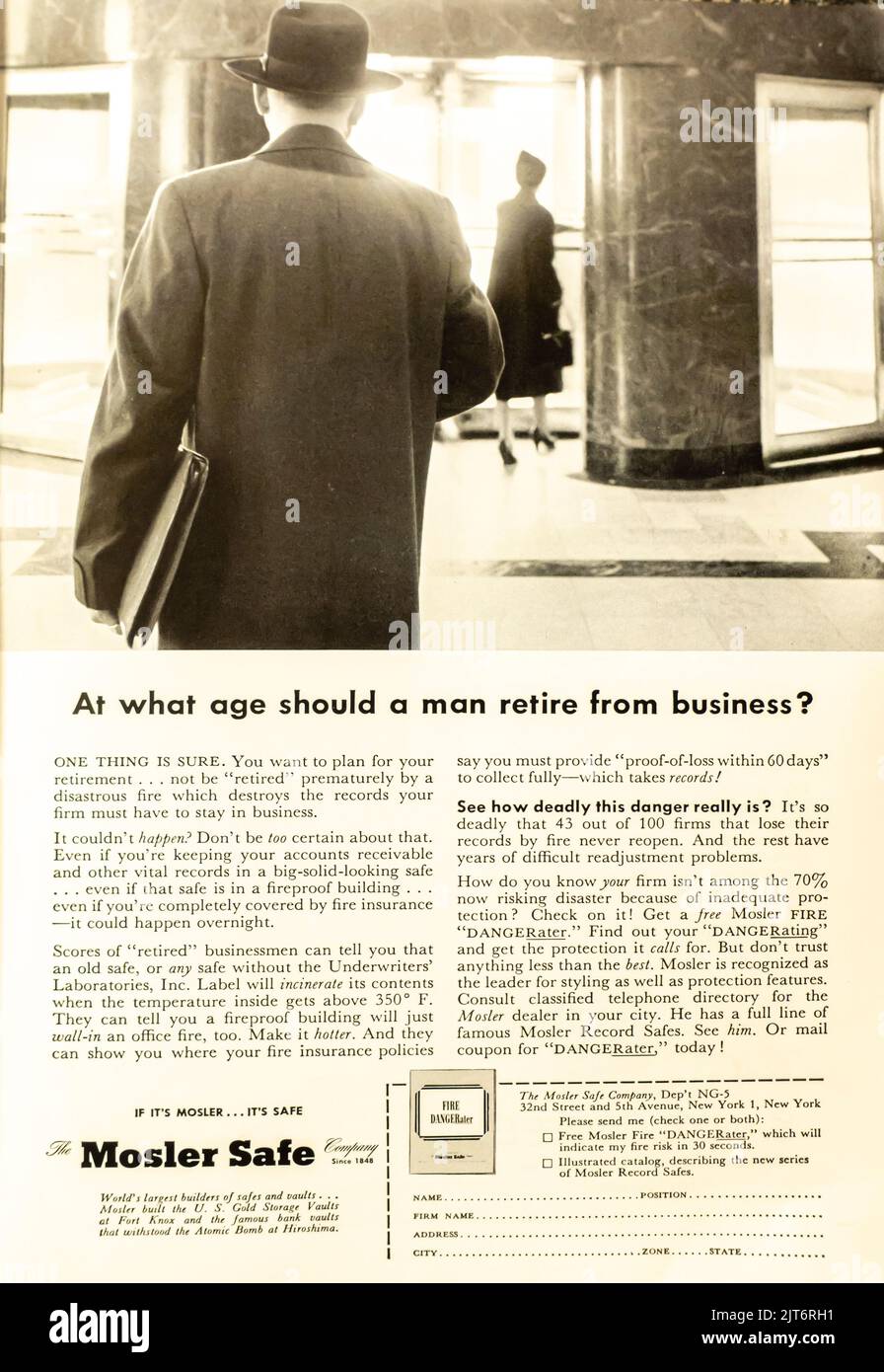 Master safe advertisement placed inside NatGeo magazine, 1954 Stock ...